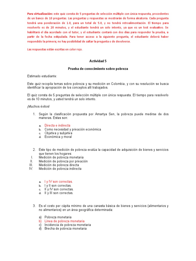 Quiz sobre pobreza en Colombia | PDF | Pobreza | Pobreza e indigencia