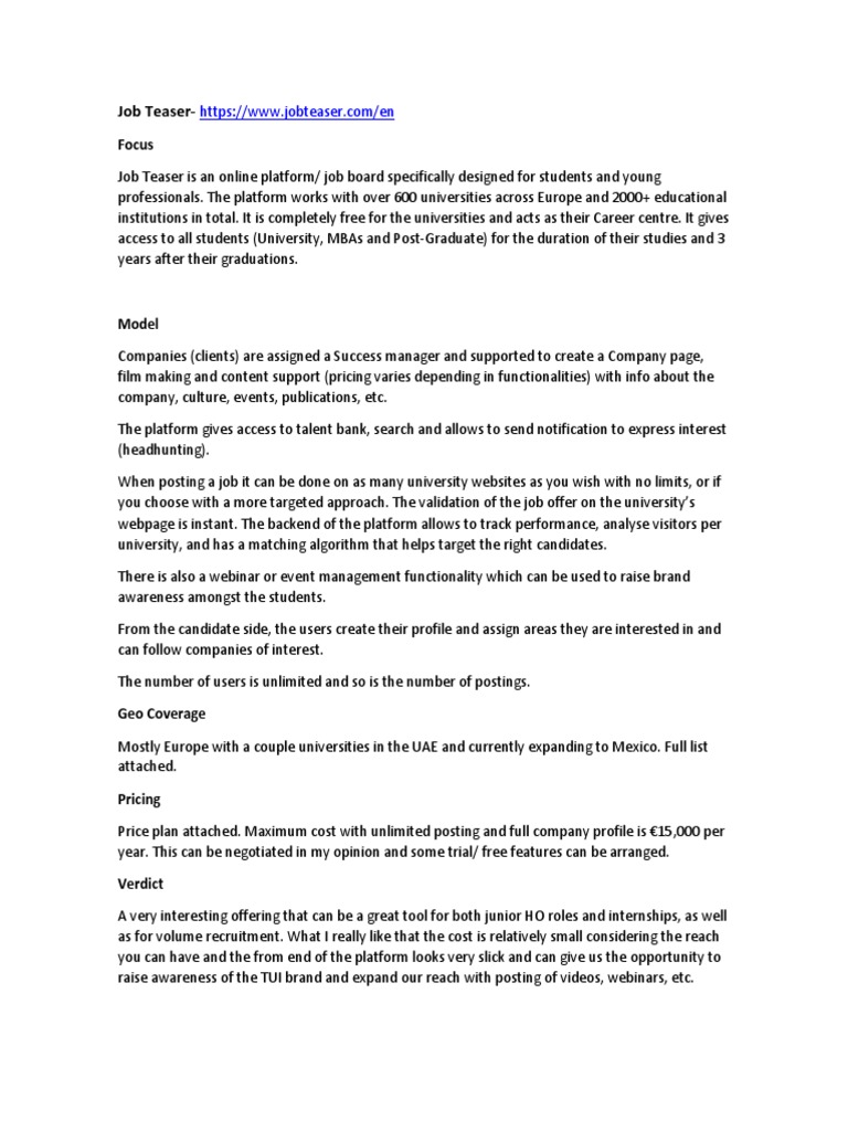 Job Teaser: An Online Platform and Job Board Specifically Designed for ...