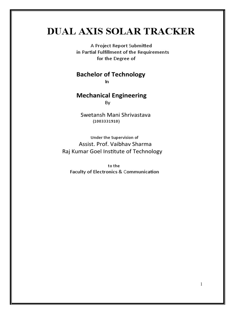 Dual Axis Solar Tracker Project Report | PDF | Electric Motor | Solar Cell