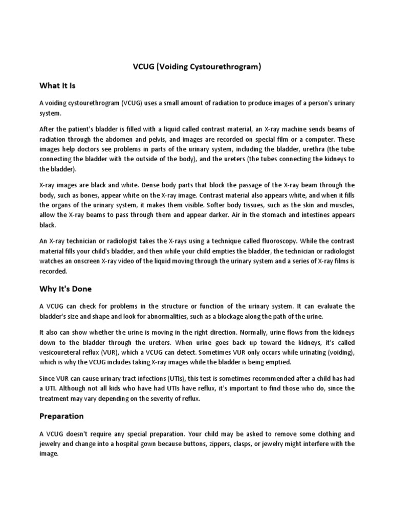 VCUG (Voiding Cystourethrogram) What It Is | PDF | Urinary Tract ...