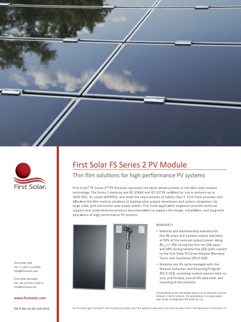 First Solar FS Series 2 PV Module: Thin Film Solutions For High ...