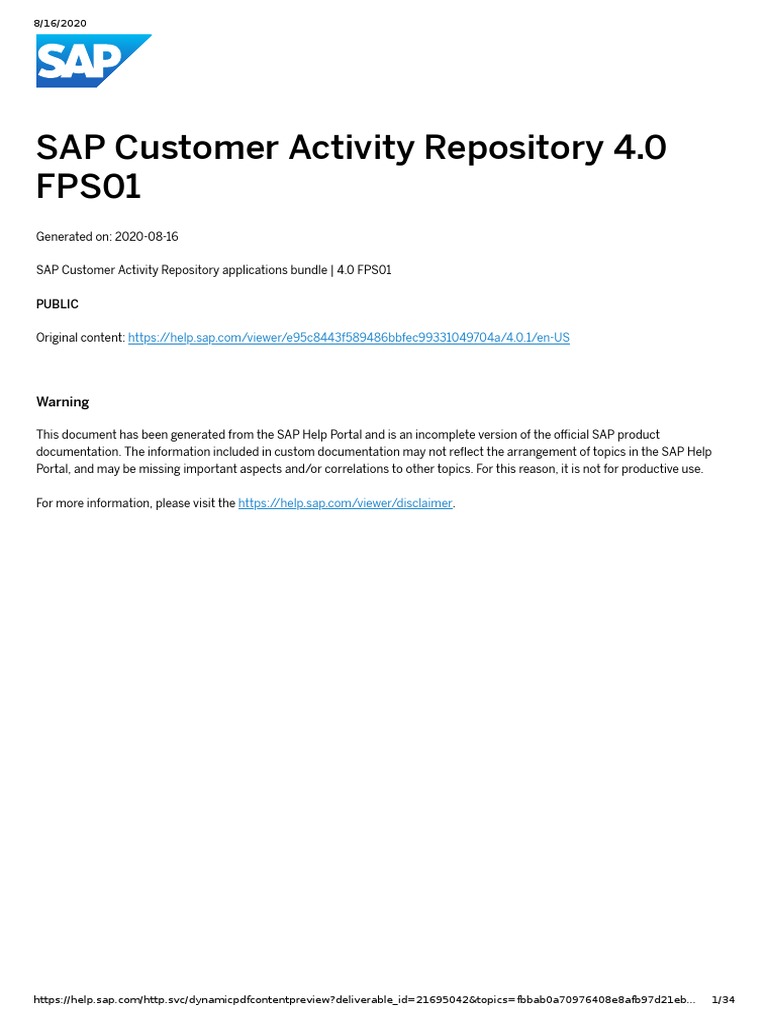 SAP Customer Activity Repository 4.0 FPS01: Warning | PDF | Sap Se ...