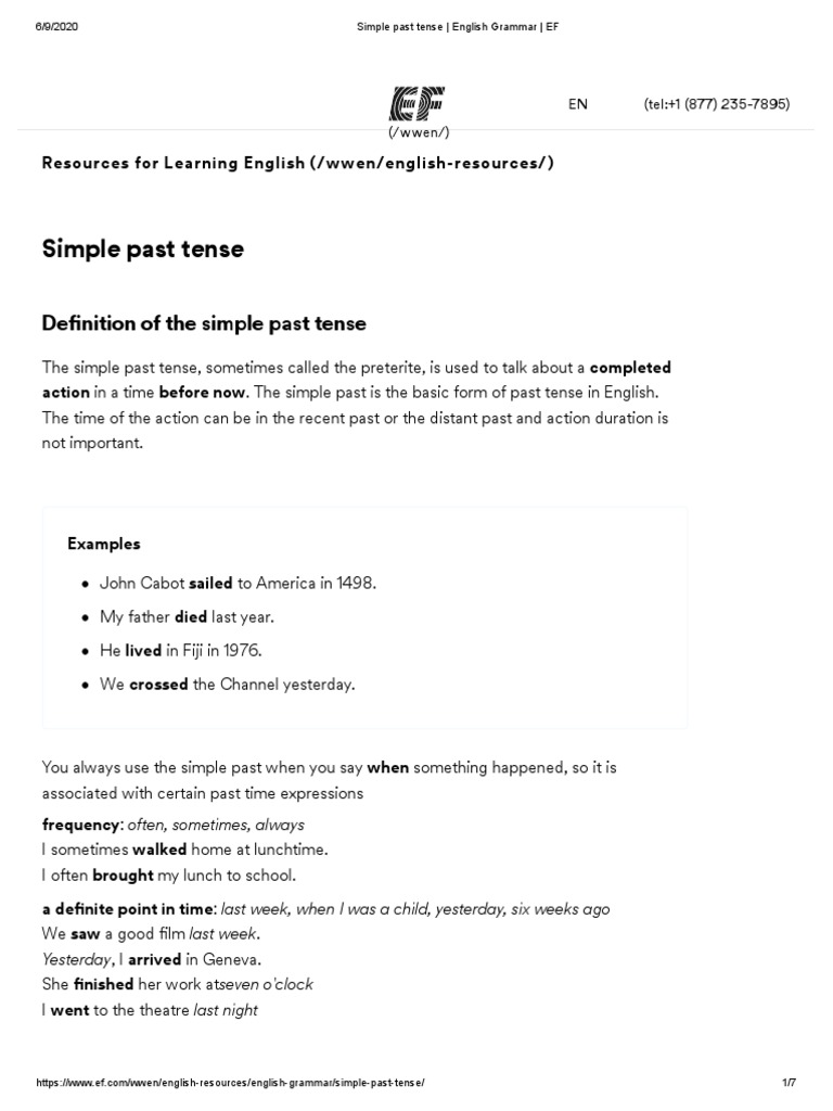 Simple Past Tense - English Grammar - EF | PDF | Grammatical Tense ...