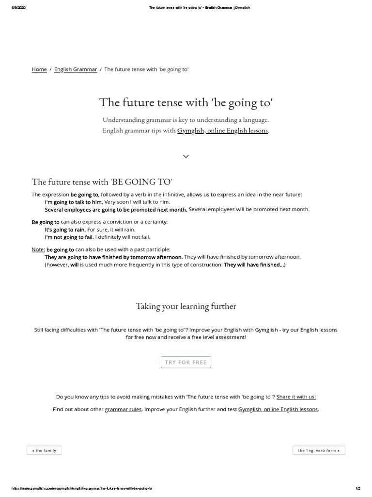 The Future Tense With 'Be Going To' - English Grammar - Gymglish | PDF ...