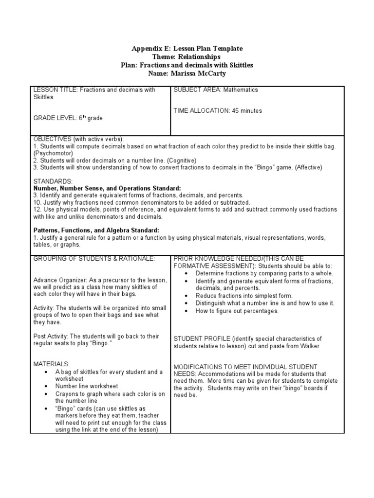Skittles Lesson Plan | PDF | Fraction (Mathematics) | Pedagogy