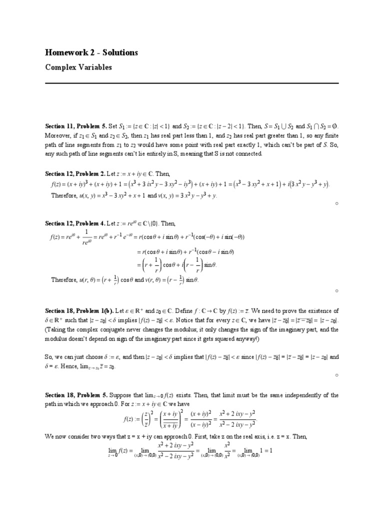 Homework 2 - Solutions: Complex Variables | PDF | Complex Number | Space