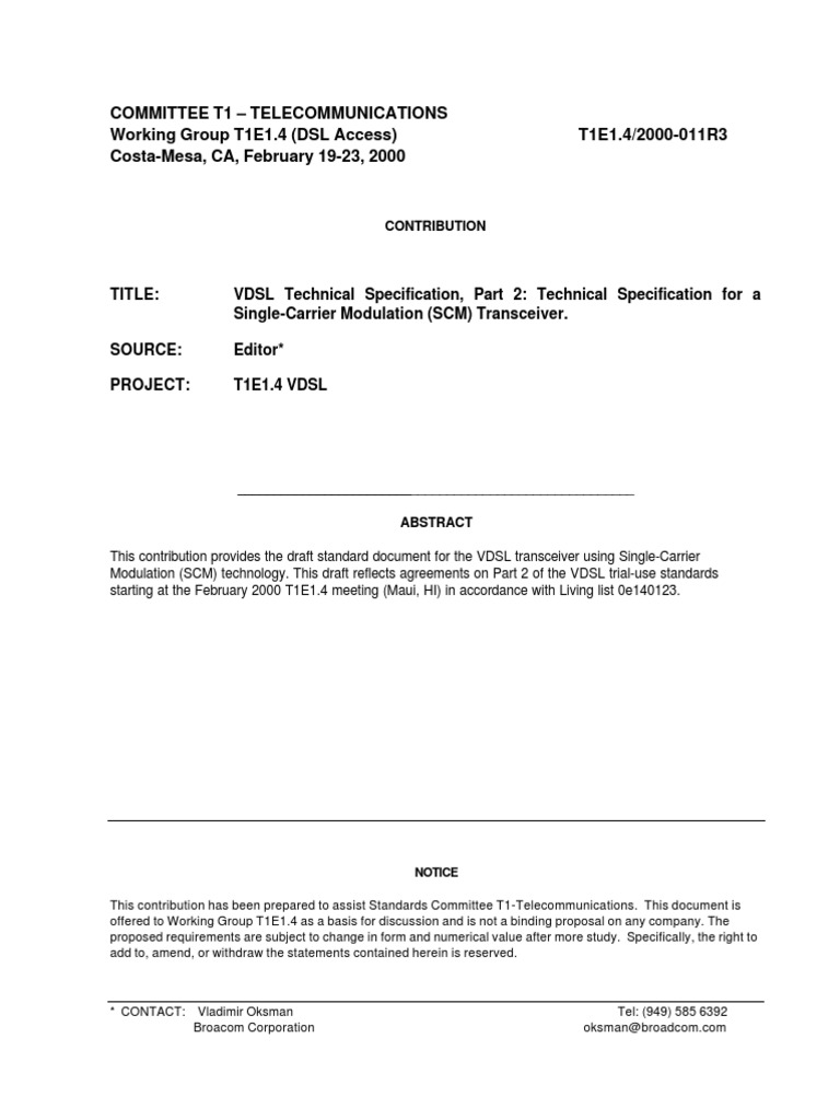 Committee T1 - Telecommunications Working Group T1E1.4 (DSL Access ...