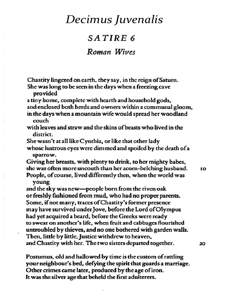 Juvenal - VI TH Satire (Rudd) | PDF