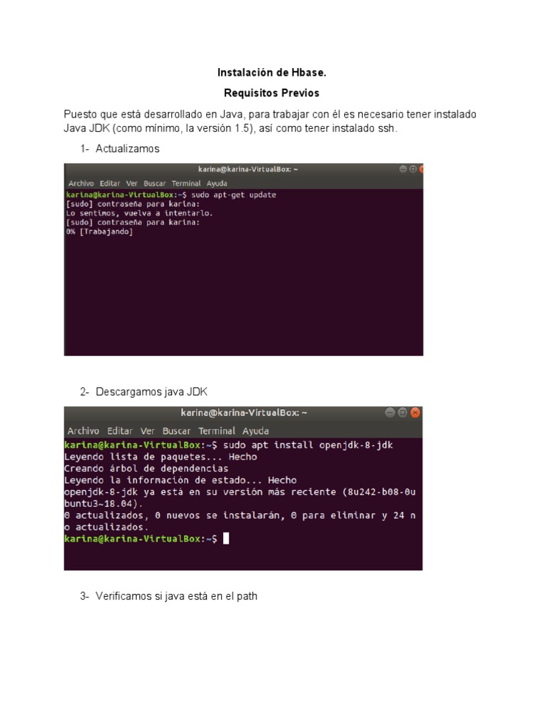 Instalación de Hbase y requisitos previos Java y Hadoop | PDF
