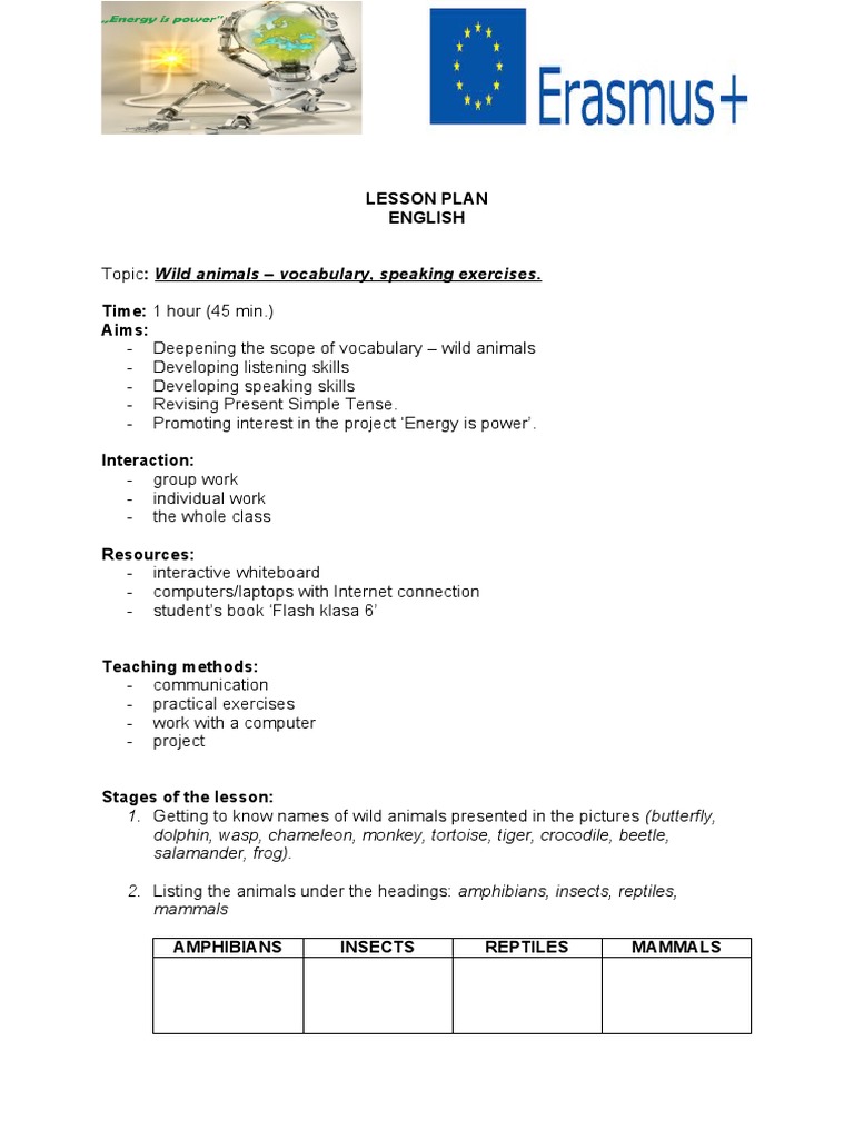 Wild Animals ESL Lesson Plan | PDF