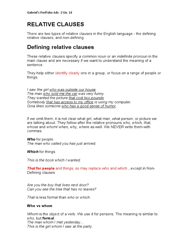Relative Clauses: Identify Clearly | PDF | Pronoun | Subject (Grammar)