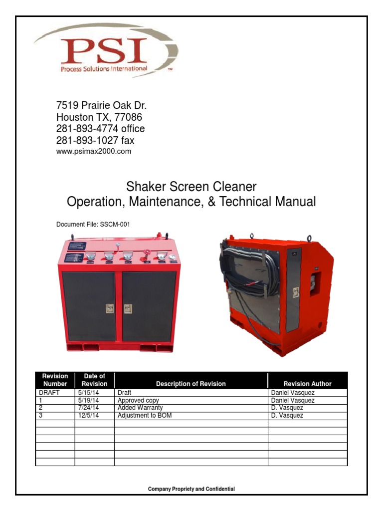 Shaker Screen Cleaner Operation, Maintenance, & Technical Manual ...