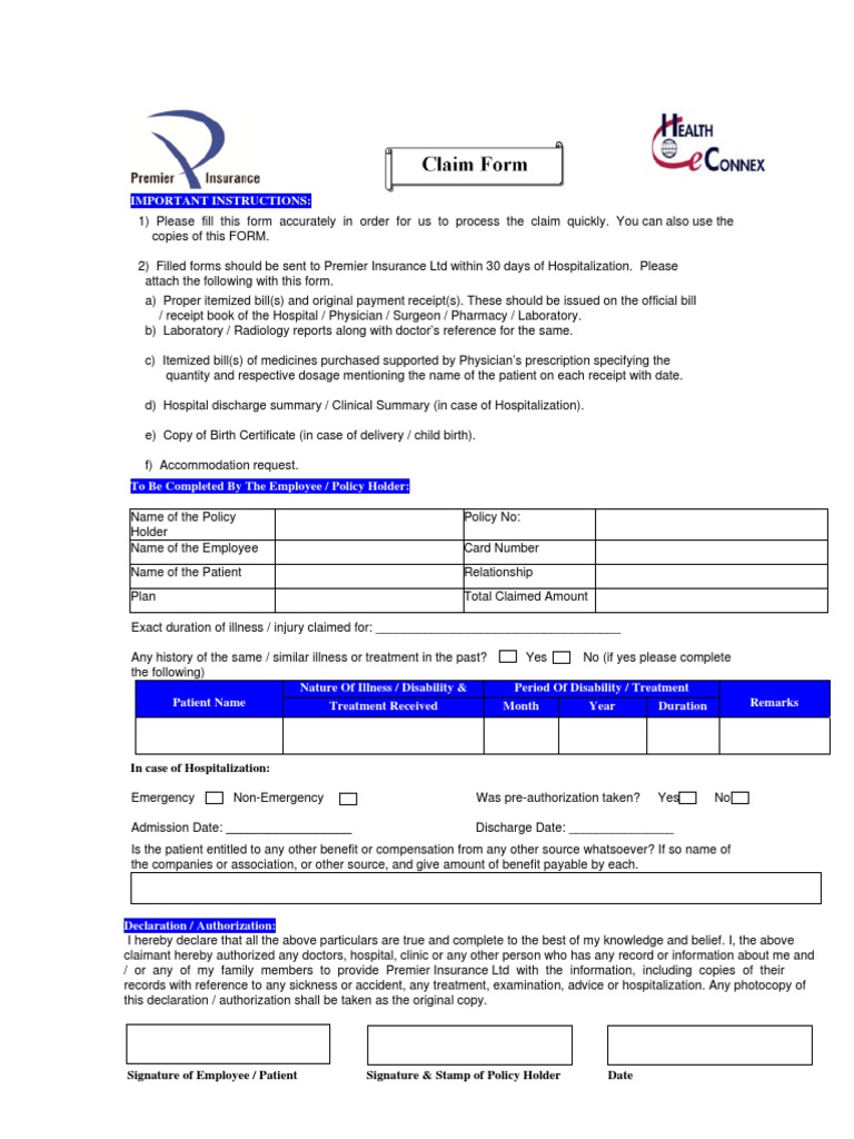 Premier Ins Claim Form | PDF | Business