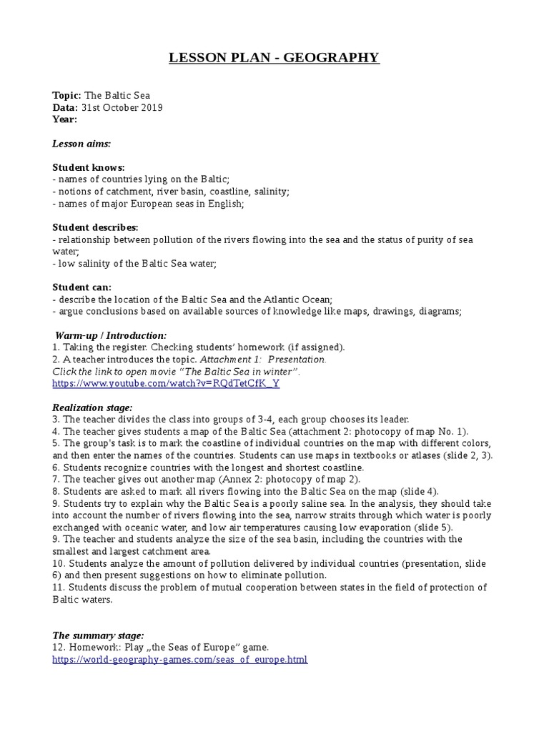 Baltic Sea - Lesson Plan Geography | PDF