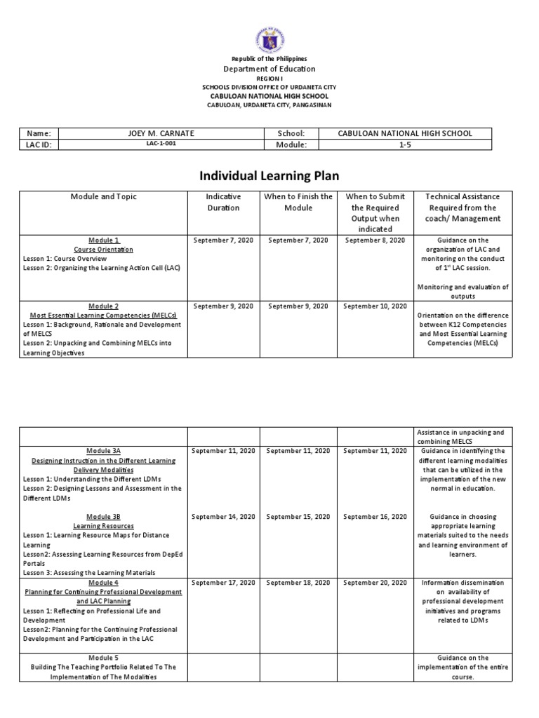 Individual Learning Plan for Teachers | PDF | Education Theory | Learning