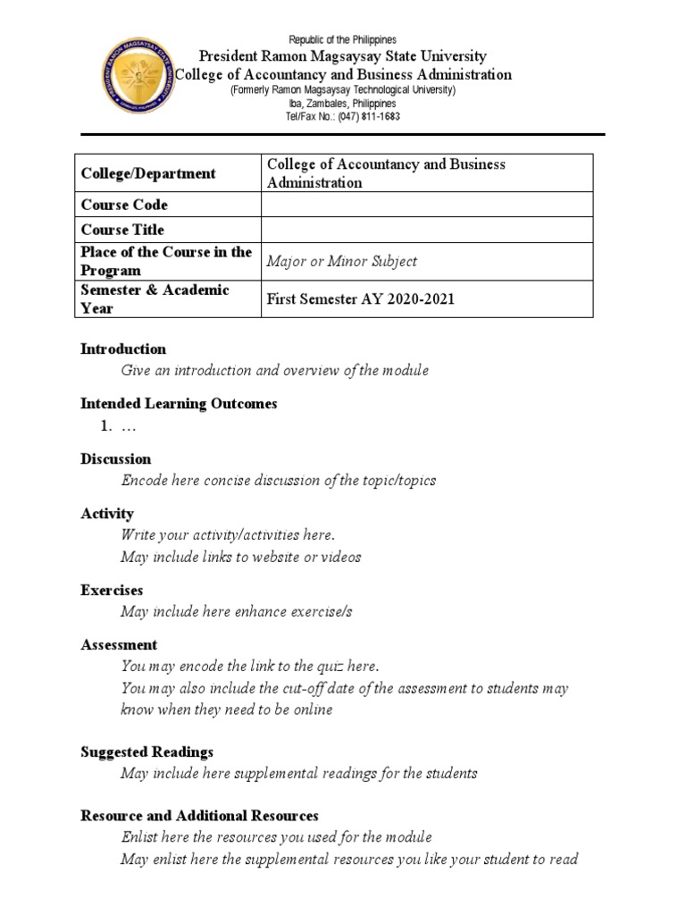College/Department Course Code Course Title Place of The Course in The ...