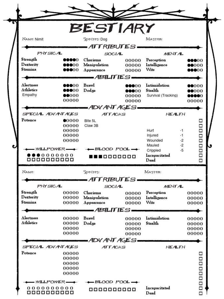 Bestiary: Name: Species: Master | PDF | Leisure