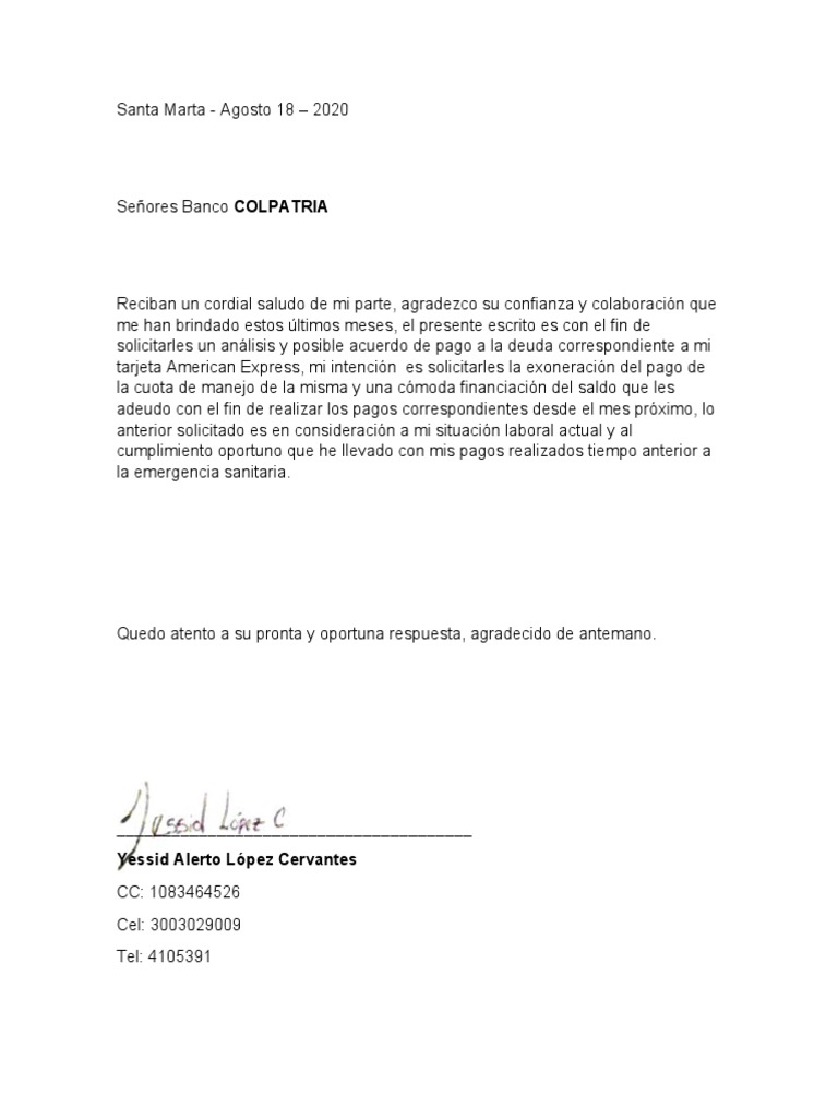 Carta A Colpatria | PDF