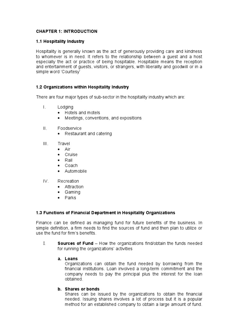 Hospitality Financial Management Ch.1 and Ch.2 - Introduction | PDF ...