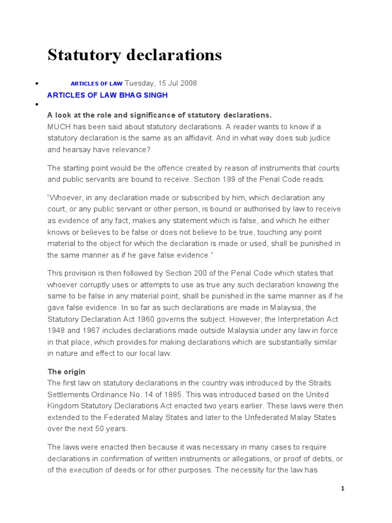 Statutory Declarations: A Look at The Role and Significance of ...