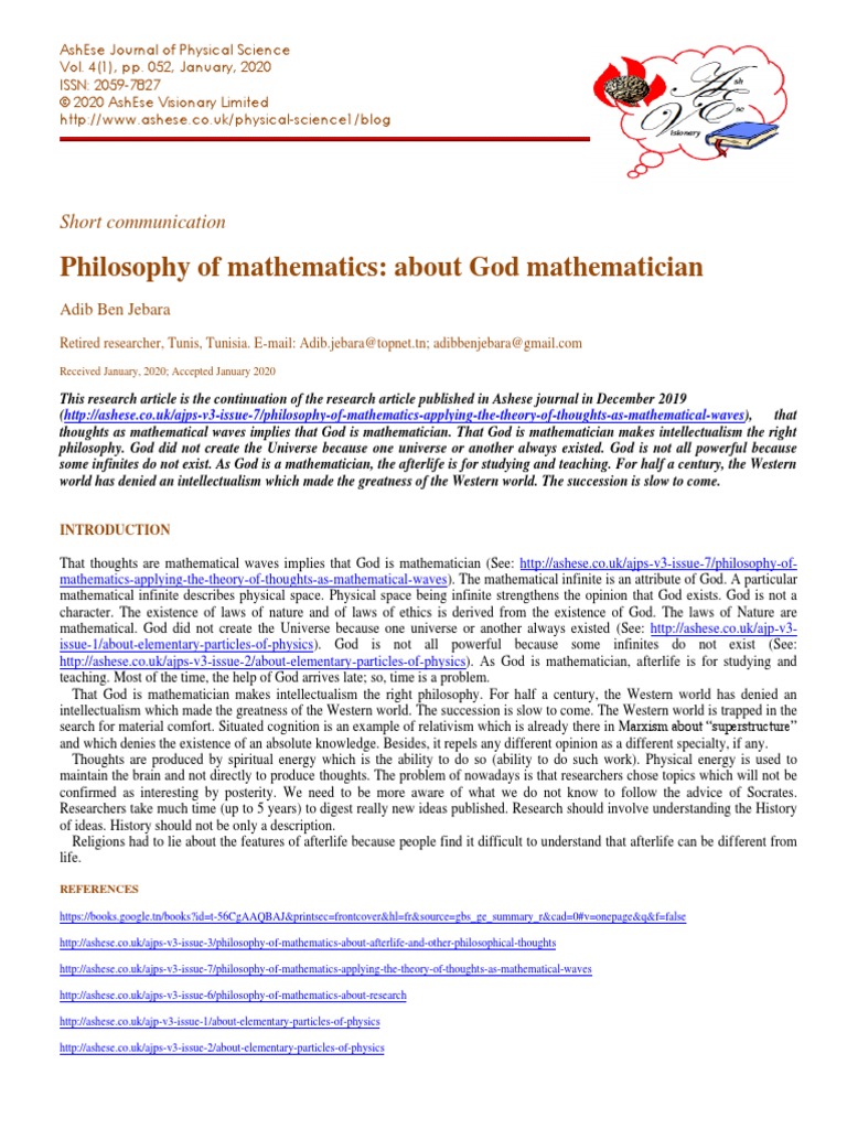 Adib Ben Jebara About God Mathematician | PDF | Teaching Mathematics ...