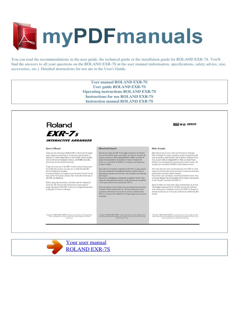 User Manual ROLAND EXR 7S E PDF | PDF | Electronics | Electromagnetism