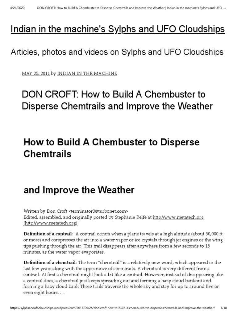 DON CROFT - How To Build A Chembuster To Disperse Chemtrails and ...