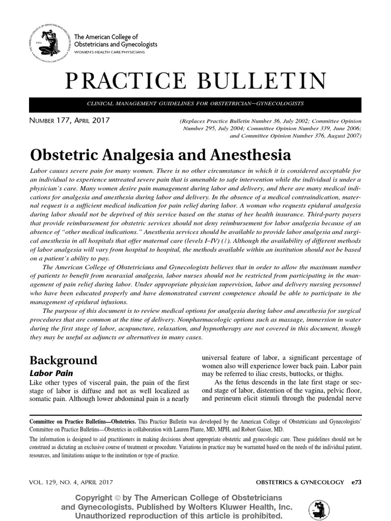 Practice Bullet In: Obstetric Analgesia and Anesthesia | PDF ...