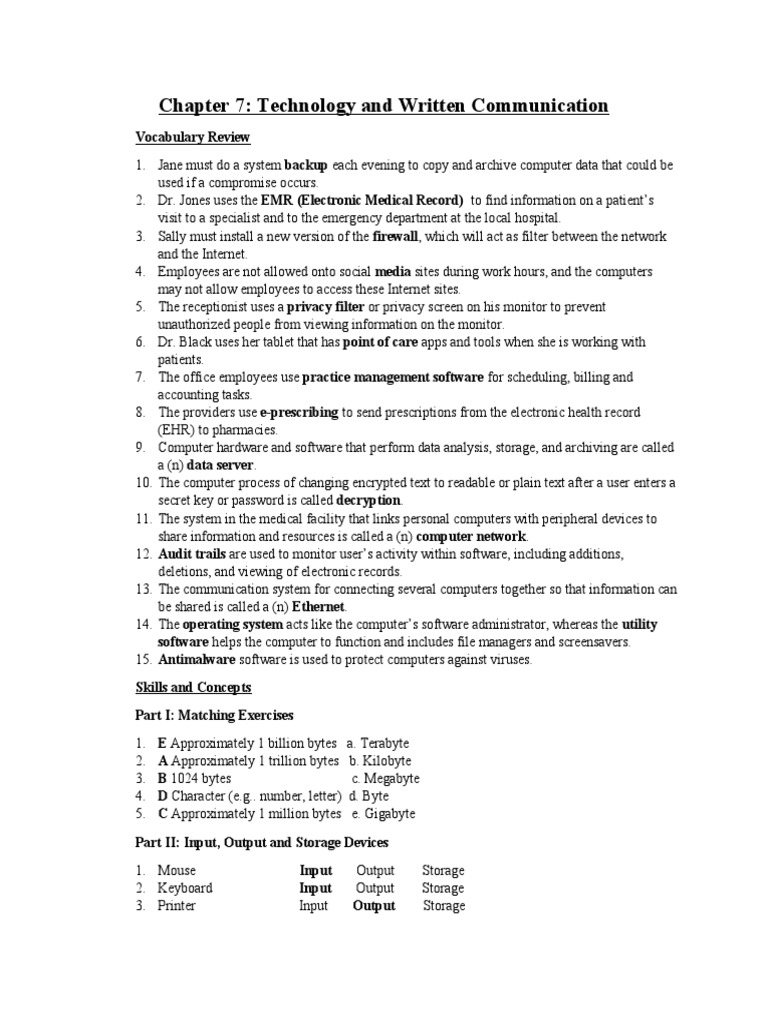 Chapter 7 Technology and Written Communication Workbook | PDF ...