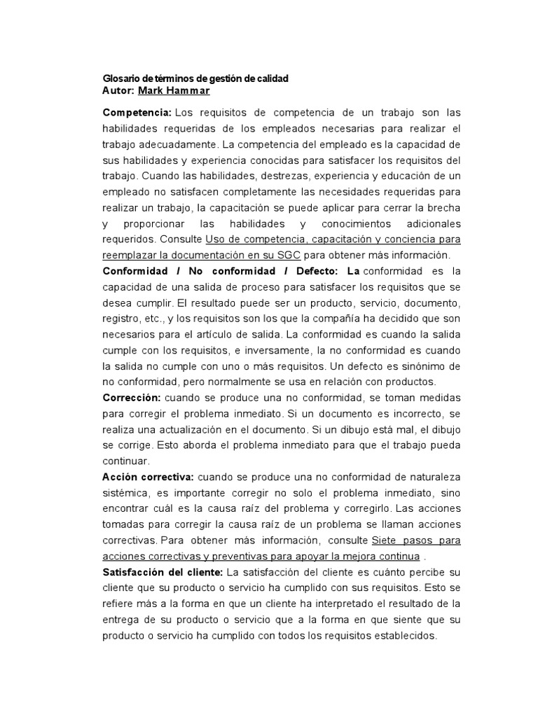 Glosario de Términos de Gestión de Calidad | PDF | Sistema de manejo de ...