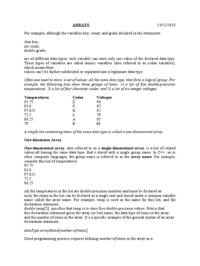 ARRAYS | PDF | Array Data Structure | Data Type
