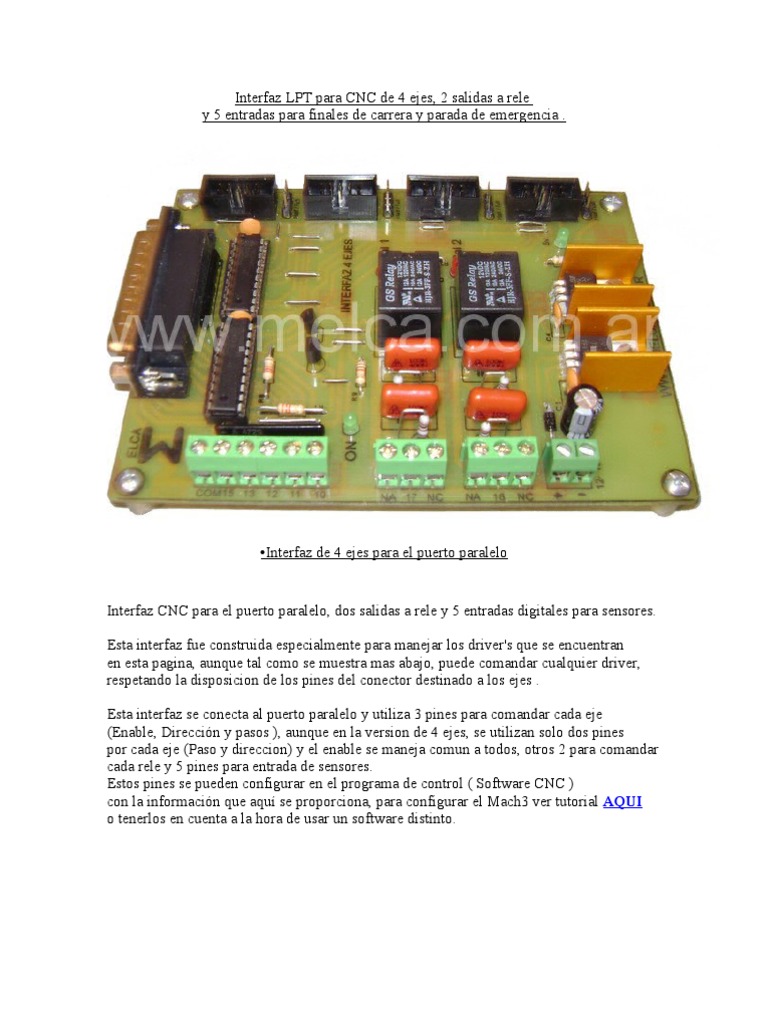 Interfaz LPT CNC 4 Ejes y Sensores | PDF | Relé | voltaje