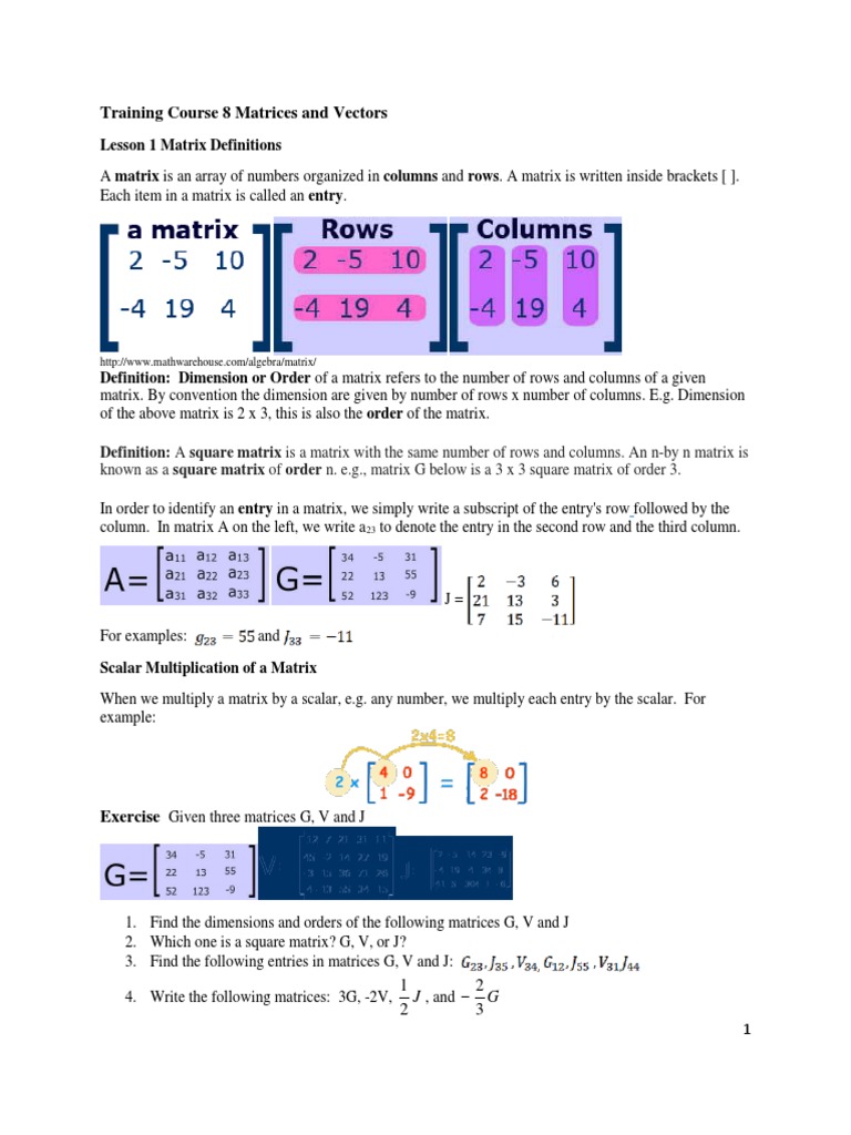 Training Course 8 Matrices and Vectors | PDF | Matrix (Mathematics) | 3 ...