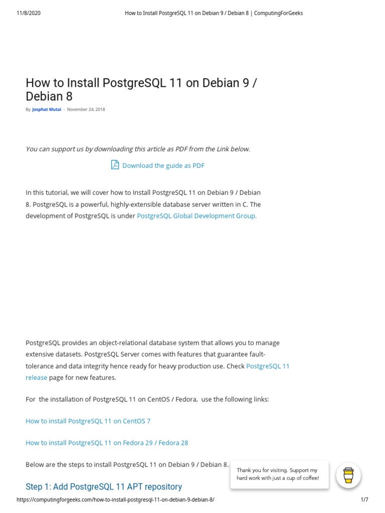 How To Install PostgreSQL 11 On Debian 9 | PDF | Postgre Sql | Sudo