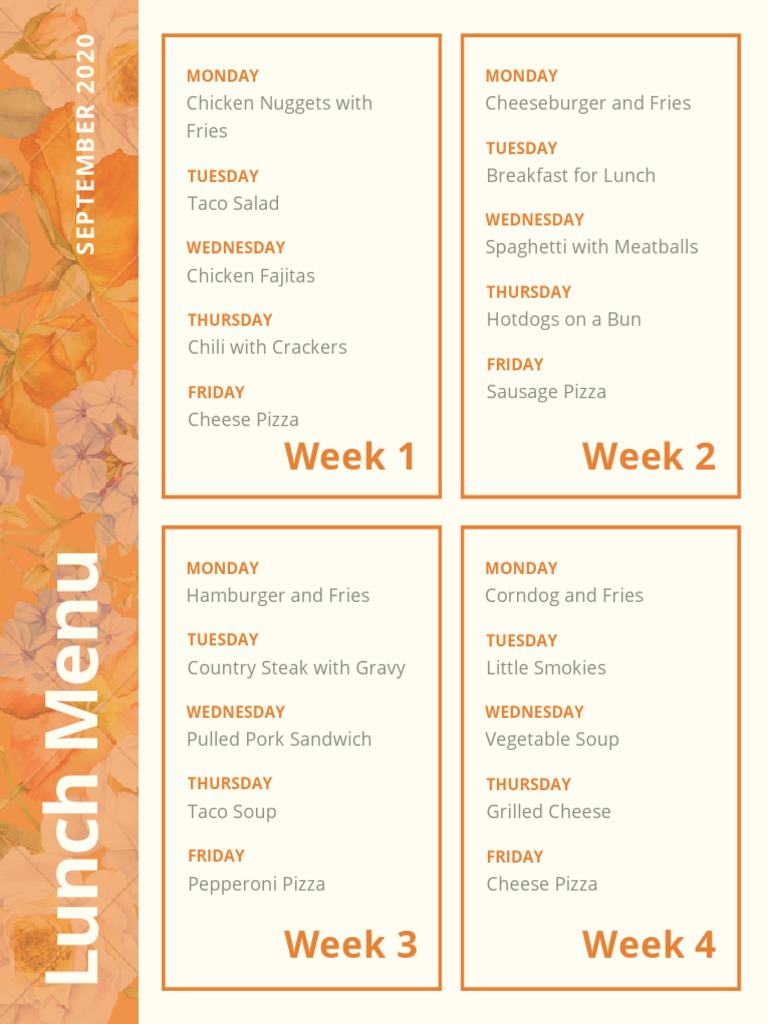 September 2020 Lunch Menu | PDF