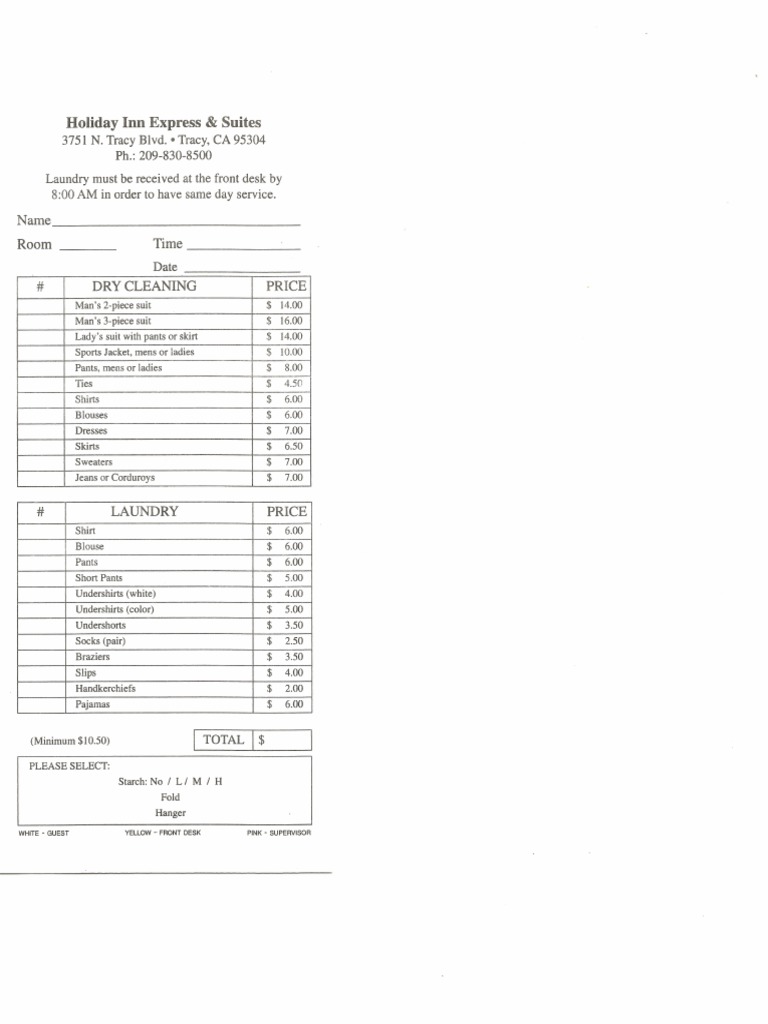 Laundry Ticket Holiday Inn Example | PDF