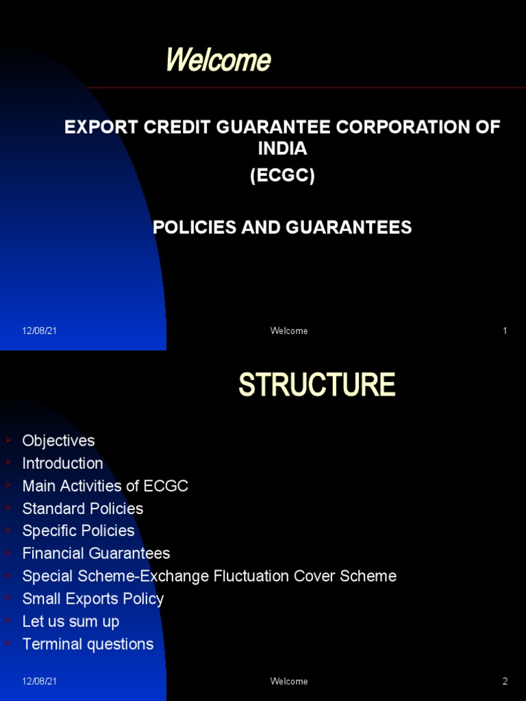 ECGC Policies and Guarantees Overview | PDF | Insurance | Finance ...