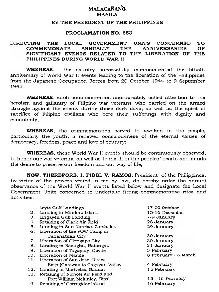 Presidential Proclamation No. 653, S. 1995 | PDF | Philippines | World ...