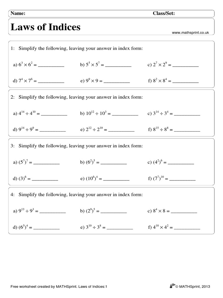 Laws of Indices PDF | PDF | Teaching Methods & Materials