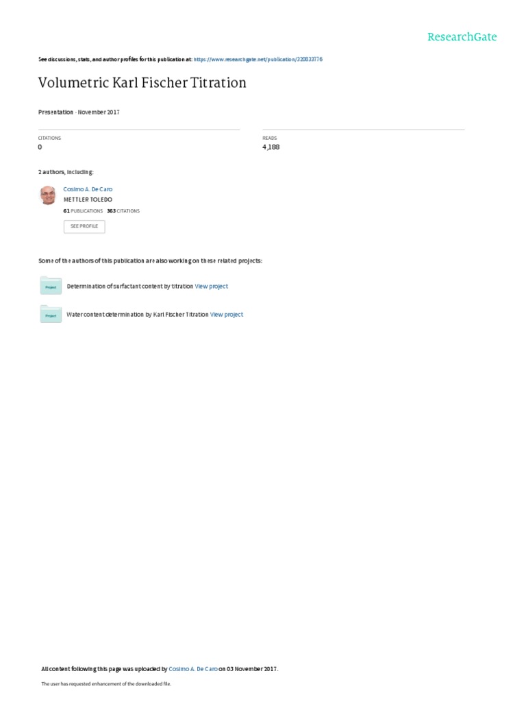 KF Volumetric Titration | PDF | Titration | Chemistry