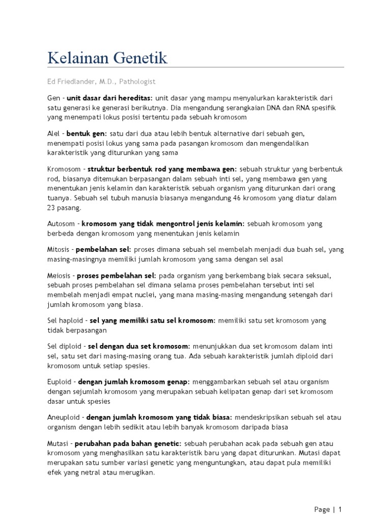 Jenis Kelainan Genetik dan Penyebabnya | PDF
