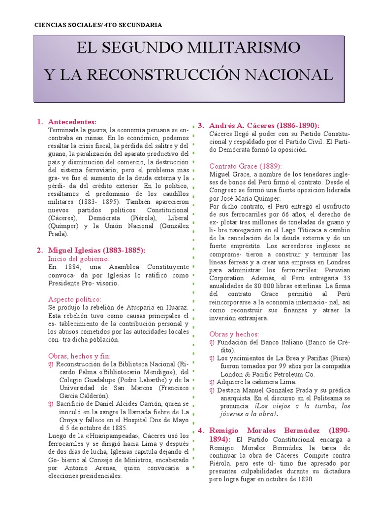 El Segundo Militarismo y La Reconstrucción Nacional para Cuarto Grado ...