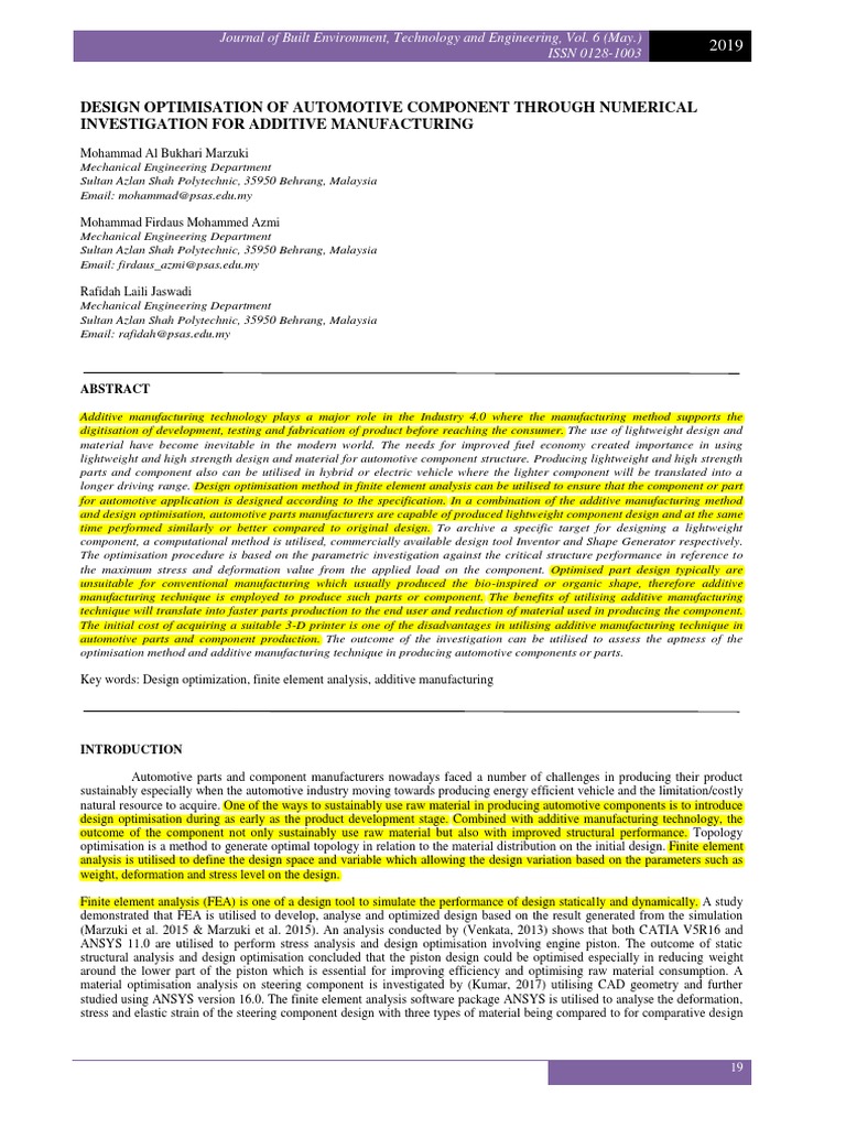 Design Optimization of Automotive Component Through Numerical ...