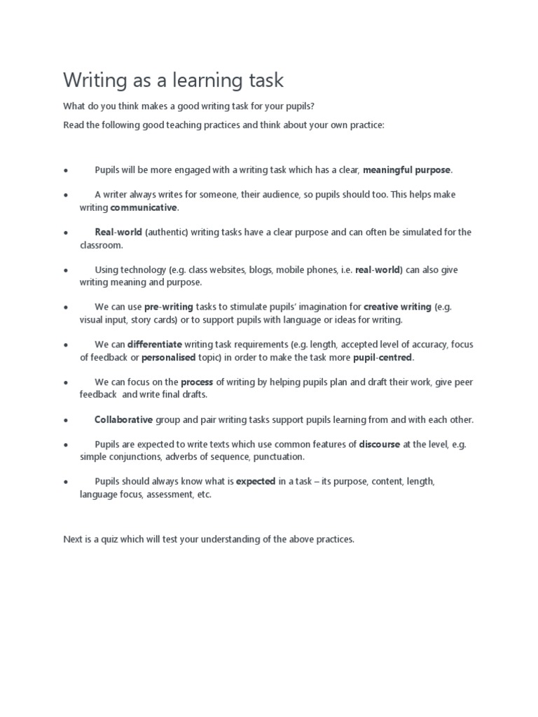 Writing As A Learning Task: Real-World (Authentic) Writing Tasks Have A ...