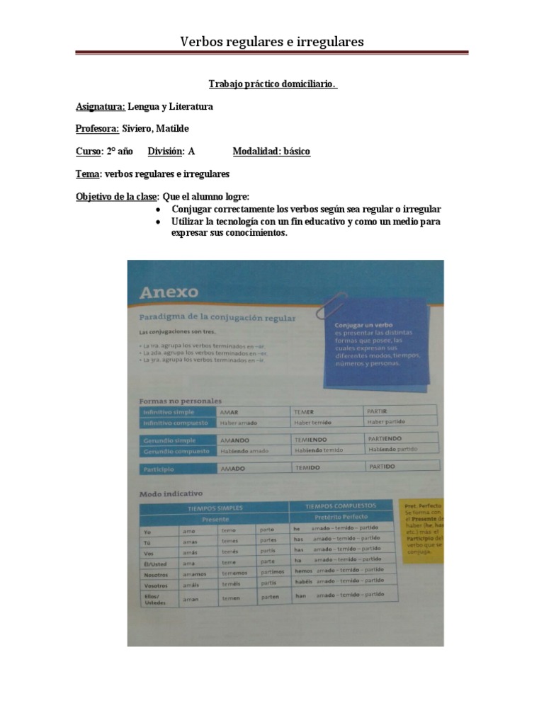 Verbos Regulares e Irregulares | PDF