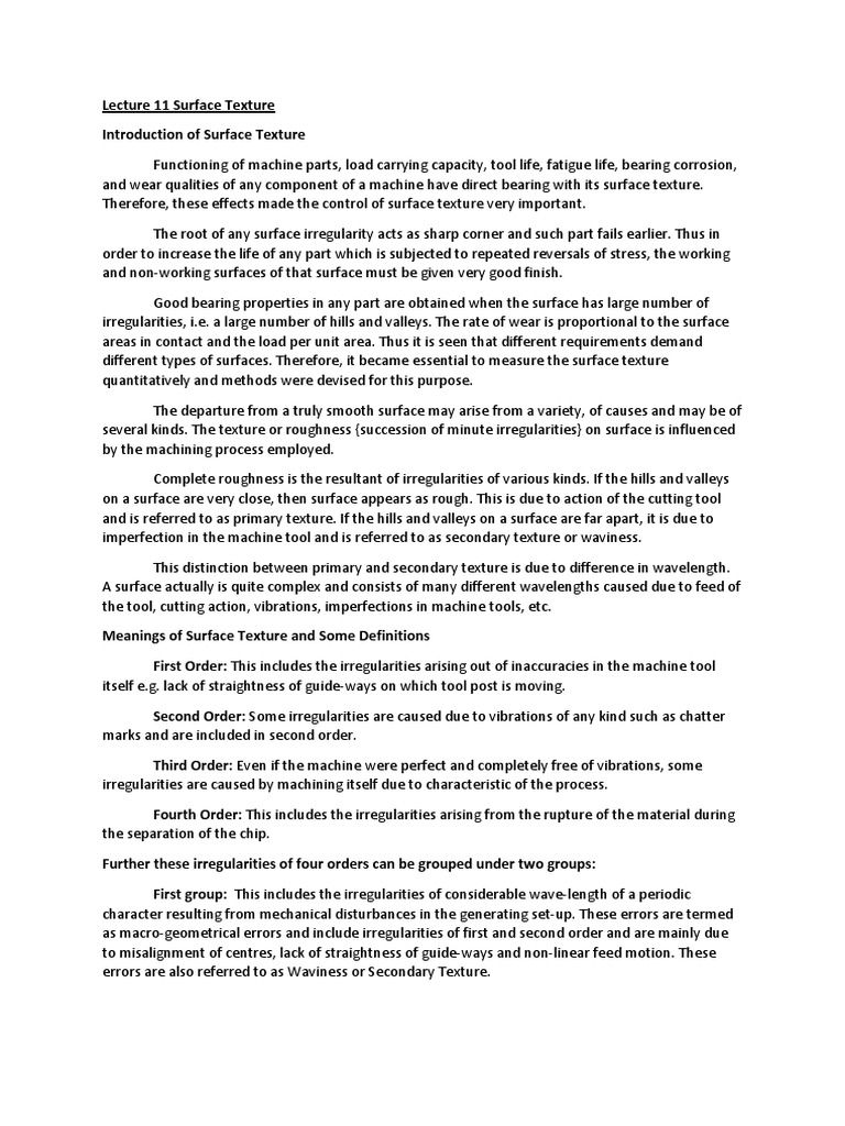 Lecture 11 Surface Texture | PDF | Surface Roughness | Machining