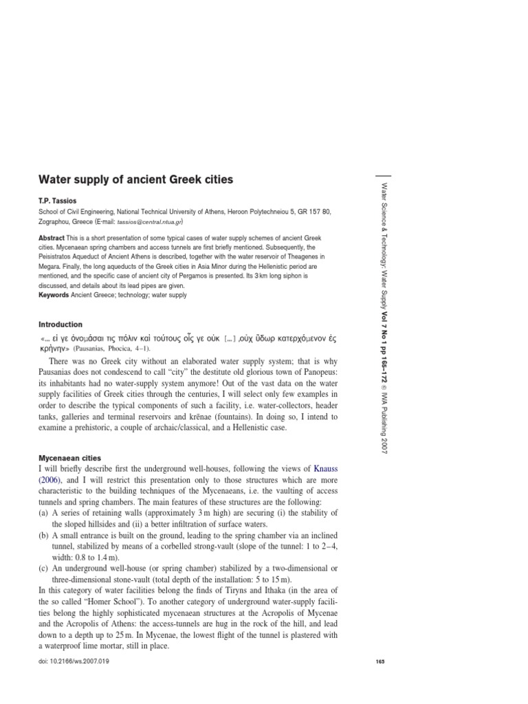 Water Supply of Ancient Greek Cities PDF | PDF | Fountain | Ancient Greece