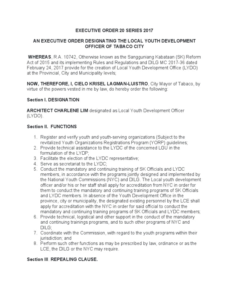 Sample EO For LYDO | PDF | Social Institutions | Social Science