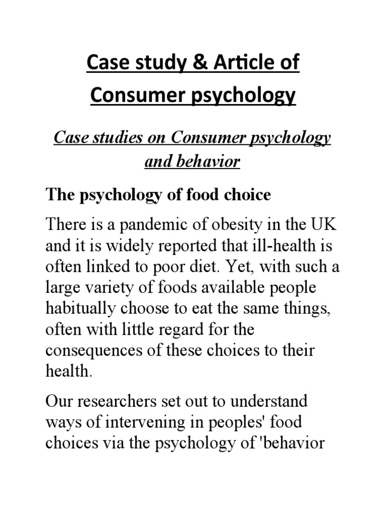 Case Study & Article of Consumer Psychology | PDF | Consumer Behaviour ...