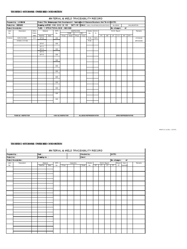 Material & Weld Traceability-Format' | PDF | Electric Heating ...